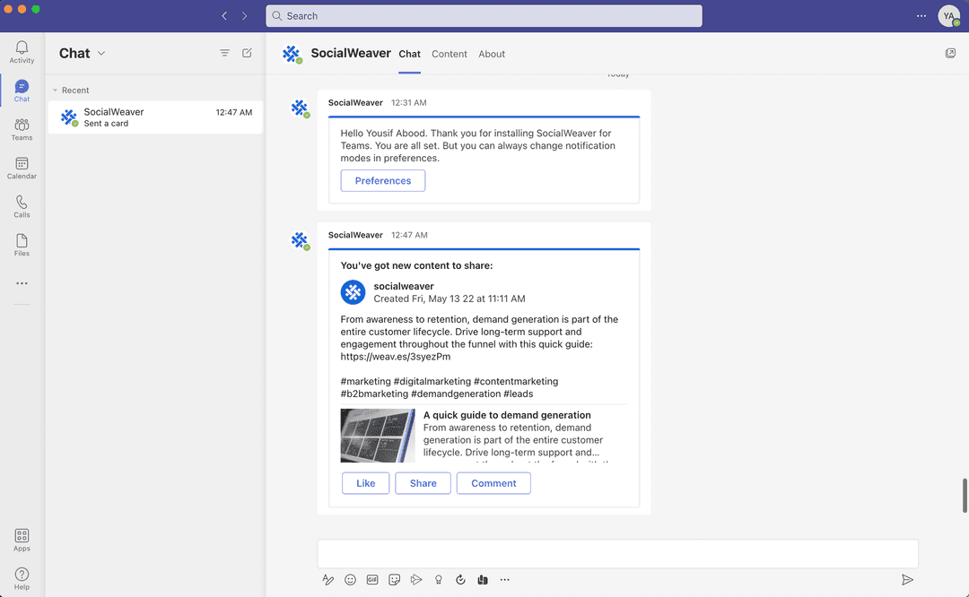 How to share and amplify LinkedIn posts from Microsoft Teams
